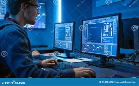 smart male it programer working on desktop computer software