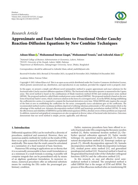 Pdf Approximate And Exact Solutions To Fractional Order Cauchy Reaction Diffusion Equations By