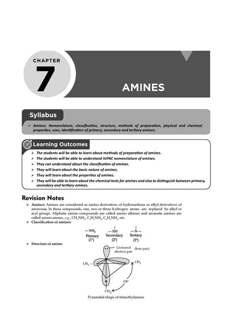 7 Amines Syllabus Learning Outcomes Revision Notes Amines Amines