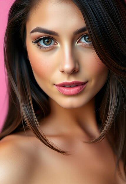 A Woman With Brown Hair And A Pink Lip Premium Ai Generated Image