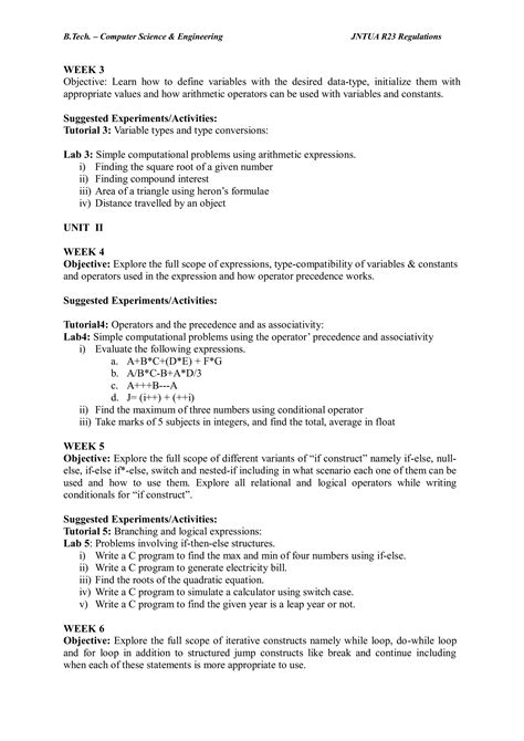 5 Jntua Btech Cse R23 I Ii Year Course Structure And Syllabuspdf