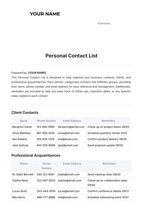 Free Vendor Contact List Template To Edit Online