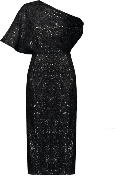 Undress Womens Margo Black Sequin Asymmetric Evening Midi Dress