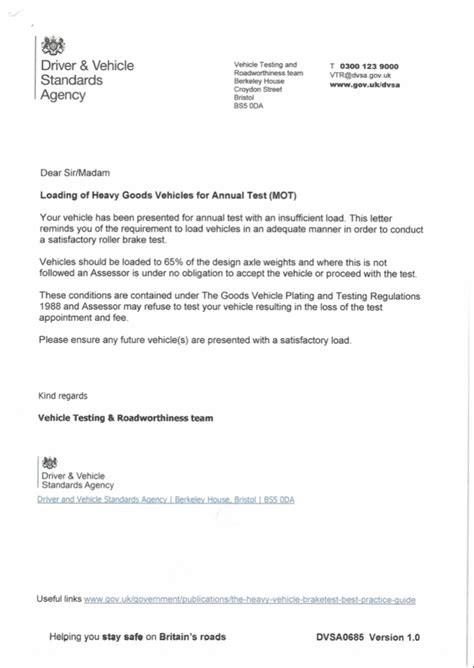 Warning Letter Issued To Operator Declaring Insufficient Load At Mot