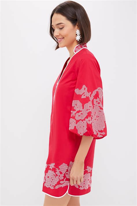 Red And White Embroidery Mini Arem Caftan Hyacinth House