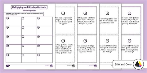 Multiply Divide Decimals Grocery Store Math Problems Cards