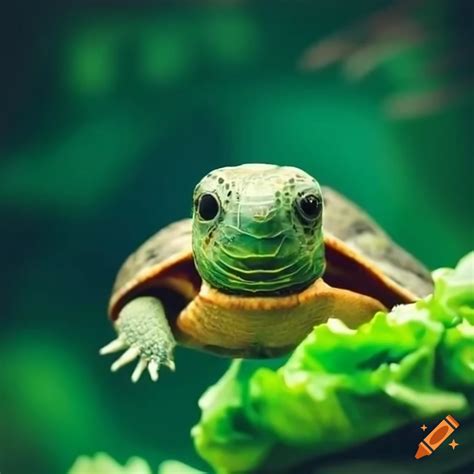 Cute Turtle Eating Lettuce