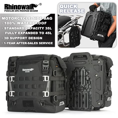 Rhinowalk 방수 35l 대용량 오토바이 사이드 백 도난 방지 잠금 구멍 및 퀵릴리즈 기능 Molle 새들백 또는