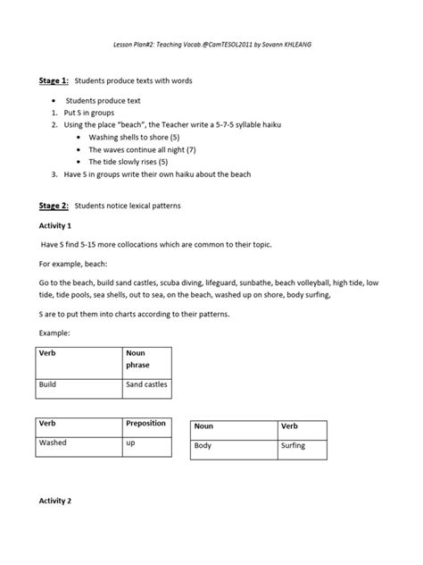 Lesson Plan 2 Teaching Vocabulary Pdf Noun Preposition And
