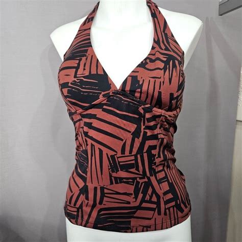 Athleta Swim Athleta Swim Bathing Top Tankini Shirt 34 D Dd M Halter Sienna Brown Rust Black