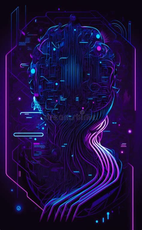 An Abstract Image Of Woman S Head With Neon Lights Generative Ai Stock