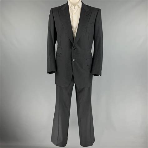 Tom Ford Long Black Grey Pinstripe Wool Peak Lapel Suit Grailed