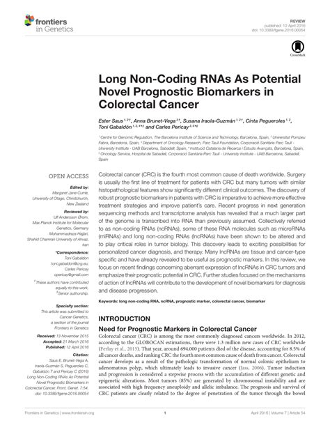 Pdf Long Non Coding Rnas As Potential Novel Prognostic Biomarkers In