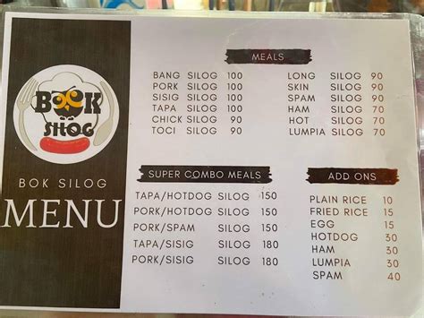 Menu At Bok Silog Restaurant Bobon