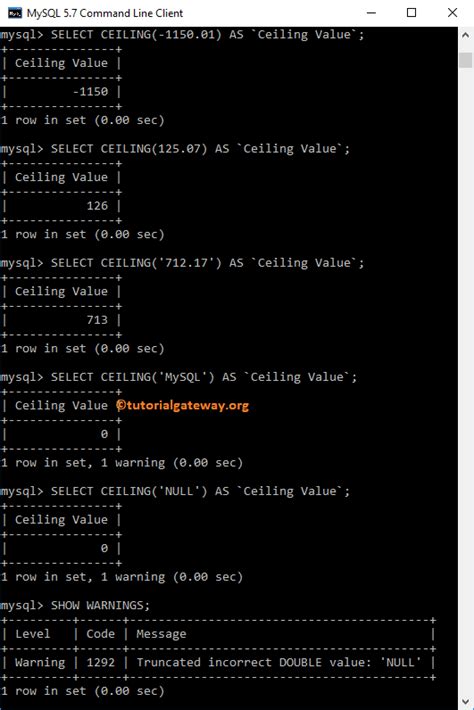 Mysql Ceiling Function