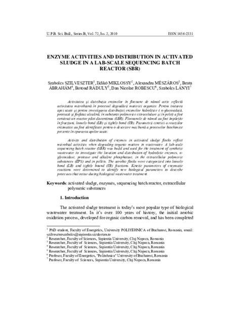 Pdf Enzyme Activities And Distribution In Activated Sludge In A Lab Scale Sequencing Batch