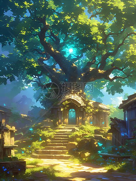 神秘之光照亮林中小屋插画图片下载 正版图片601113514 摄图网