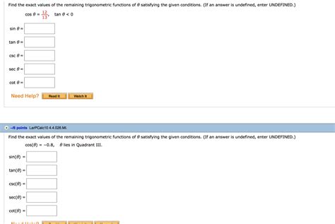 solved find the exact values of the remaining trigonometric