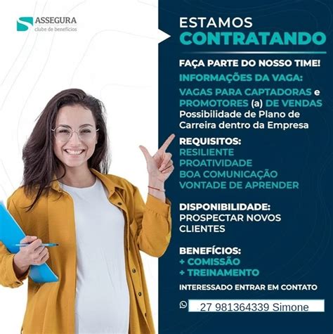 VAGAS PARA CAPTADORAS E PROMOTORES DE VENDAS