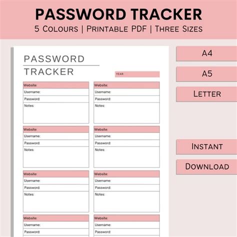 Password Tracker Login Track Printable Password Log Etsy Australia