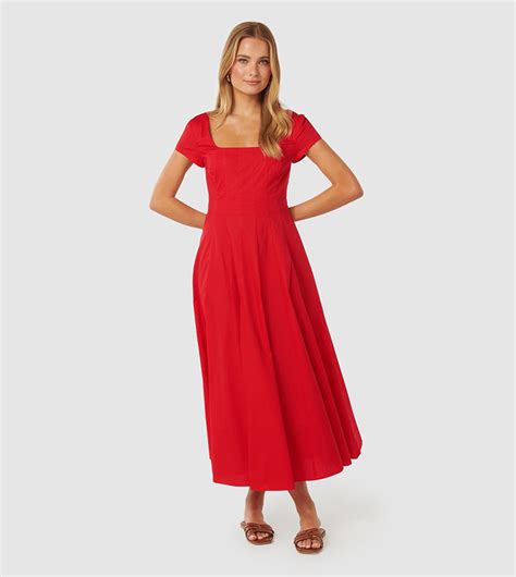 Buy Forever New Raleigh Solid Square Neck Maxi Dress In Red 6thstreet