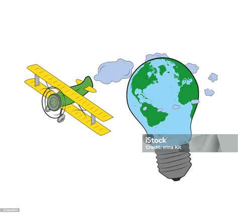 비행기 지구의 형태로 전구 주위에 파리 벡터 일러스트 레이 션 개념에 대한 스톡 벡터 아트 및 기타 이미지 개념 개념과