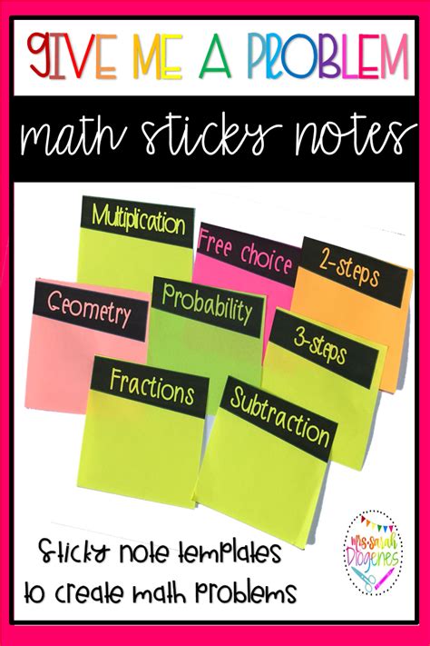 Give Me A Problem Math Sticky Notes Template Creating Word Problems