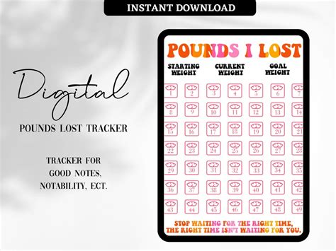 Pounds Lost Tracker Weight Loss Tracker Digital Printable
