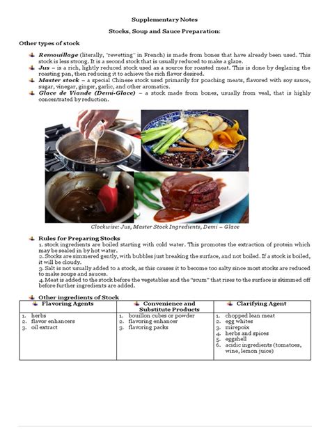 Supplementary Notes In Stocks Soup And Sauce Preparation Pdf Stock Food Sauce