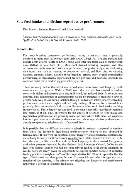 PDF Sow Feed Intake And Lifetime Reproductive Performance