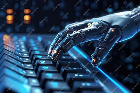 Premium Ai Image Hands Of Ai Robot Typing On Keypad Robotic Cyborg Hand Using Keyboard