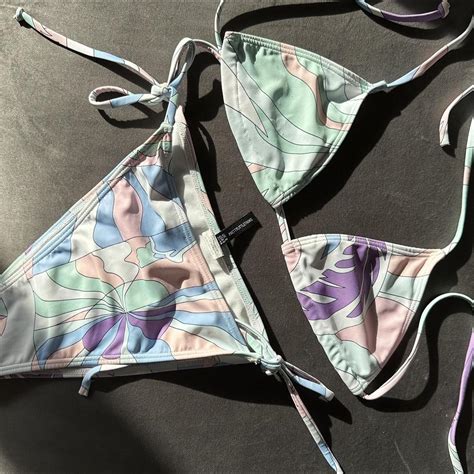 Multi Lilac Abstract Print Tie Side Bikini Bottoms Depop