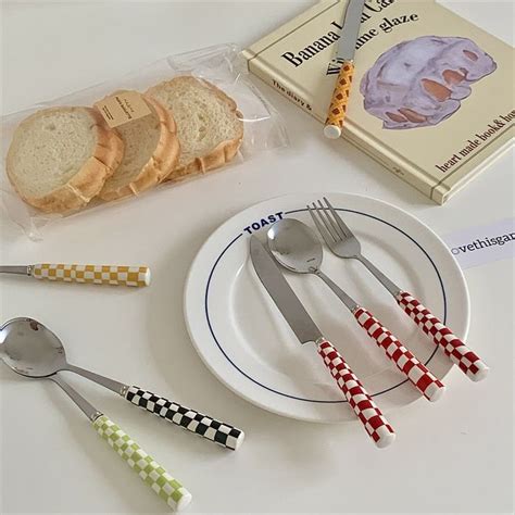 Checkered Flatware Set Dinnerware Sets Dinnerware Kitchen Dinnerware