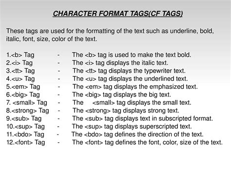 Tags In Html Odp