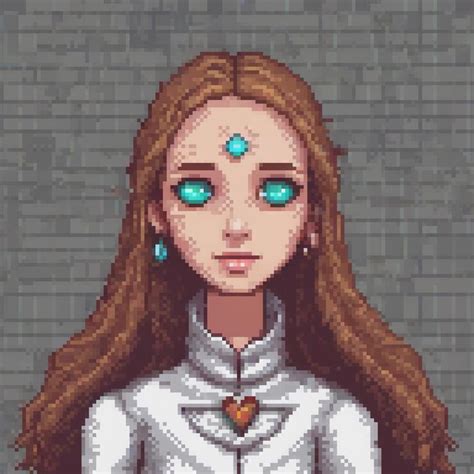 Cute Pixel Art Of A Girl With Long Brown Hair And Striking Blue Eyes