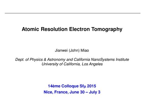 Atomic Resolution Electron Tomography Lecture Notes Physics Docsity