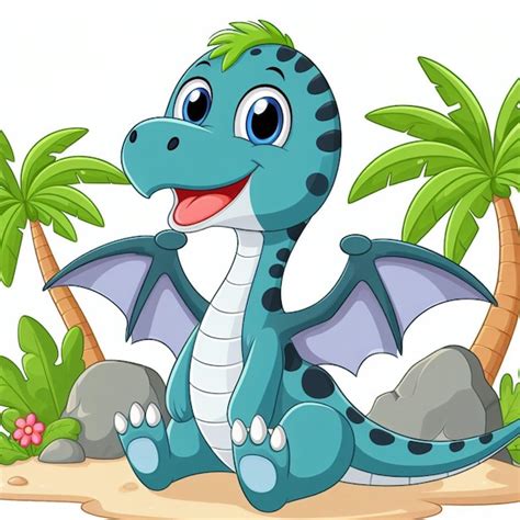 Premium Vector Cute Pterodactyl Cartoon Vector Style White Background