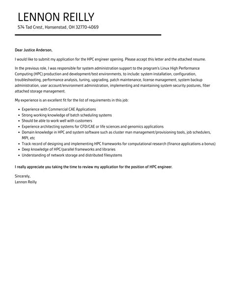 Hpc Engineer Cover Letter Velvet Jobs