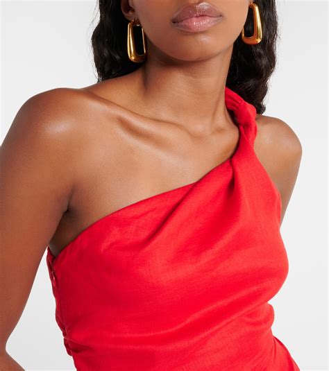 Marga One Shoulder Linen Minidress In Red Faithfull Mytheresa