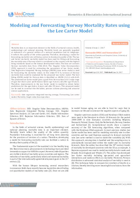 Pdf Modeling And Forecasting Norway Mortality Rates Using The Lee Carter Model