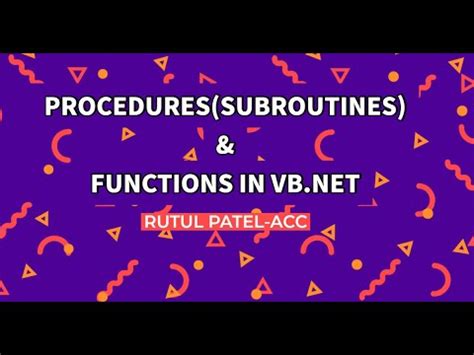 PROCEDURES SUBROUTINES FUNCTIONS IN VB NET YouTube
