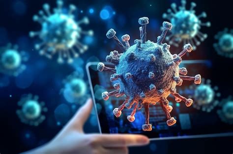 Premium Ai Image A Tablet Screen Shows A Virus With A Person Holding