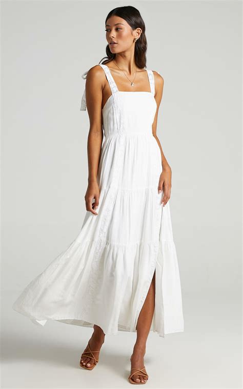 Afternoon Stroll Split Maxi Dress In White Showpo White Dress Outfit White Maxi Dress