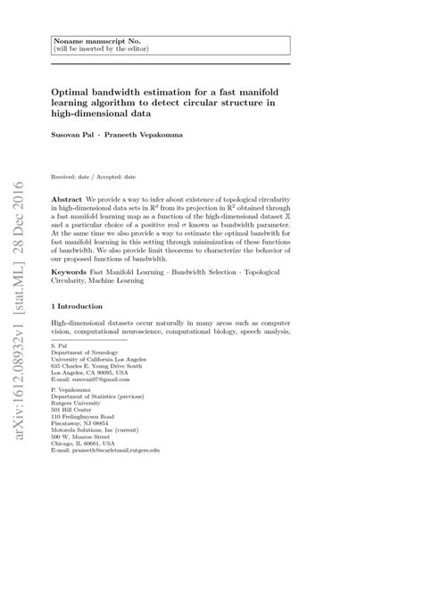 Optimal Bandwidth Estimation For A Fast Manifold Learning Algorithm To