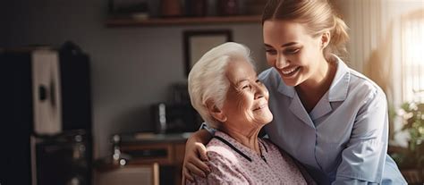 Premium Ai Image Caregiver Embraces Elderly Woman During Visit At Home