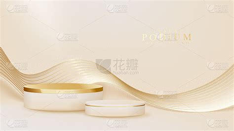 奶油色裙摆搭配金色曲线线条元素，豪华旗帜背景设计。