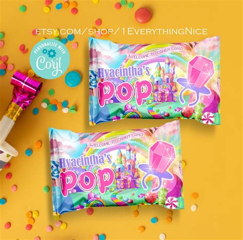 Ring Treats Pastel Candy Land Editable Digital Instant Download Candyland Theme Pop Wrapper