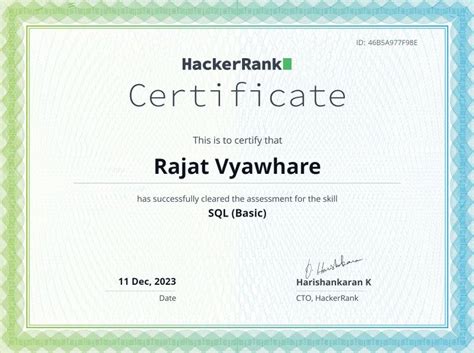 Rajat Vyawhare On Linkedin Hackerrank Hackerrankcertified Sql