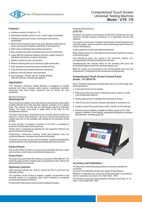 Digital Touch Screen Universal Testing Machine Fie Make 600kn Capacity Utm Model Ute Ts 60 At
