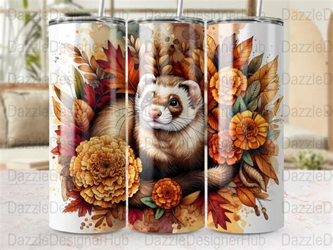 Ferret Fall Floral Digital Art Print Autumn Decor Ferret Illustration